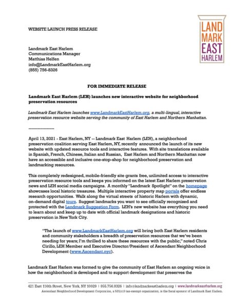 Updated Site Launch Press Release Apr 2021 | HDC
