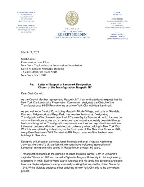 CM Holden Letter to LPC on Maspeth Transfiguration 3 17 25 (1) | HDC